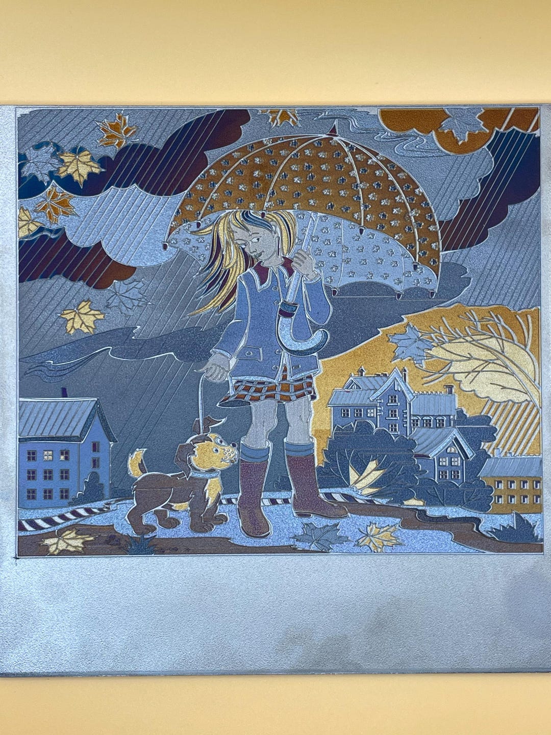 Girl Under the Rain Drawing, Engraved and Colored With Laser. No Paint ...