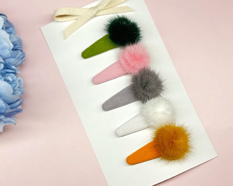 Handmade Pompom Hair Clips: Pastel Velvet Accessories for Toddlers - Etsy
