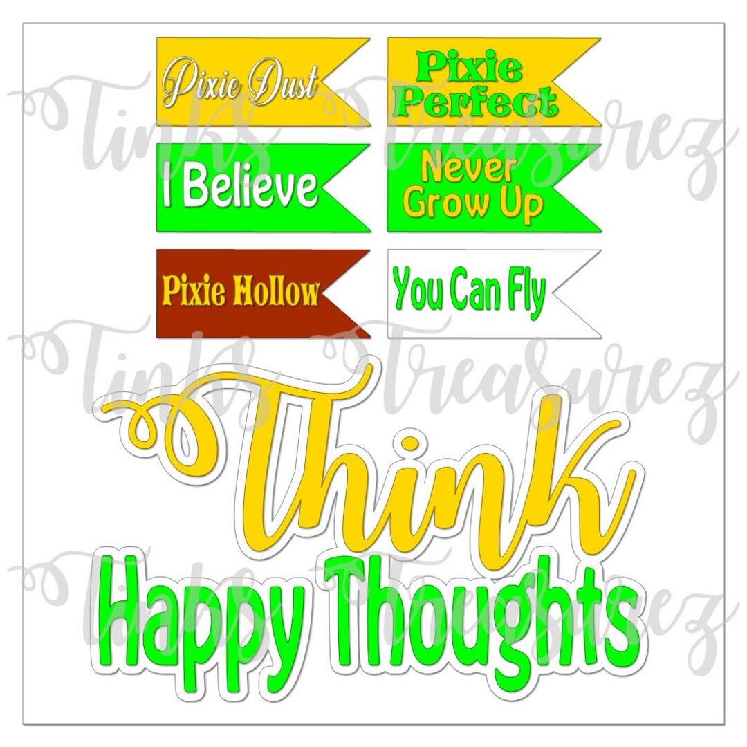 Scrapbook Title Word Art SVG, PNG, JPG, Think Happy Thoughts, Pixie ...