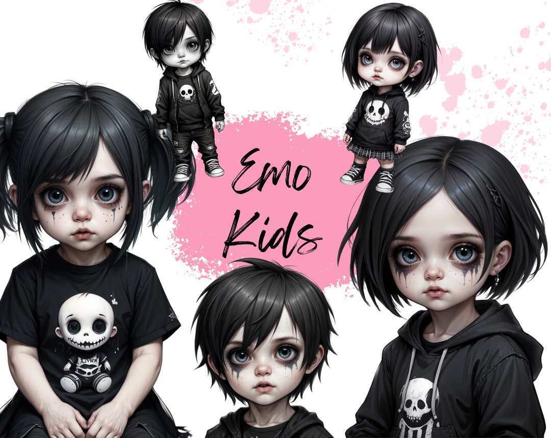 Emo Kids Cute Whimsical Clipart PNG Set Digital Download Scrapbooking ...