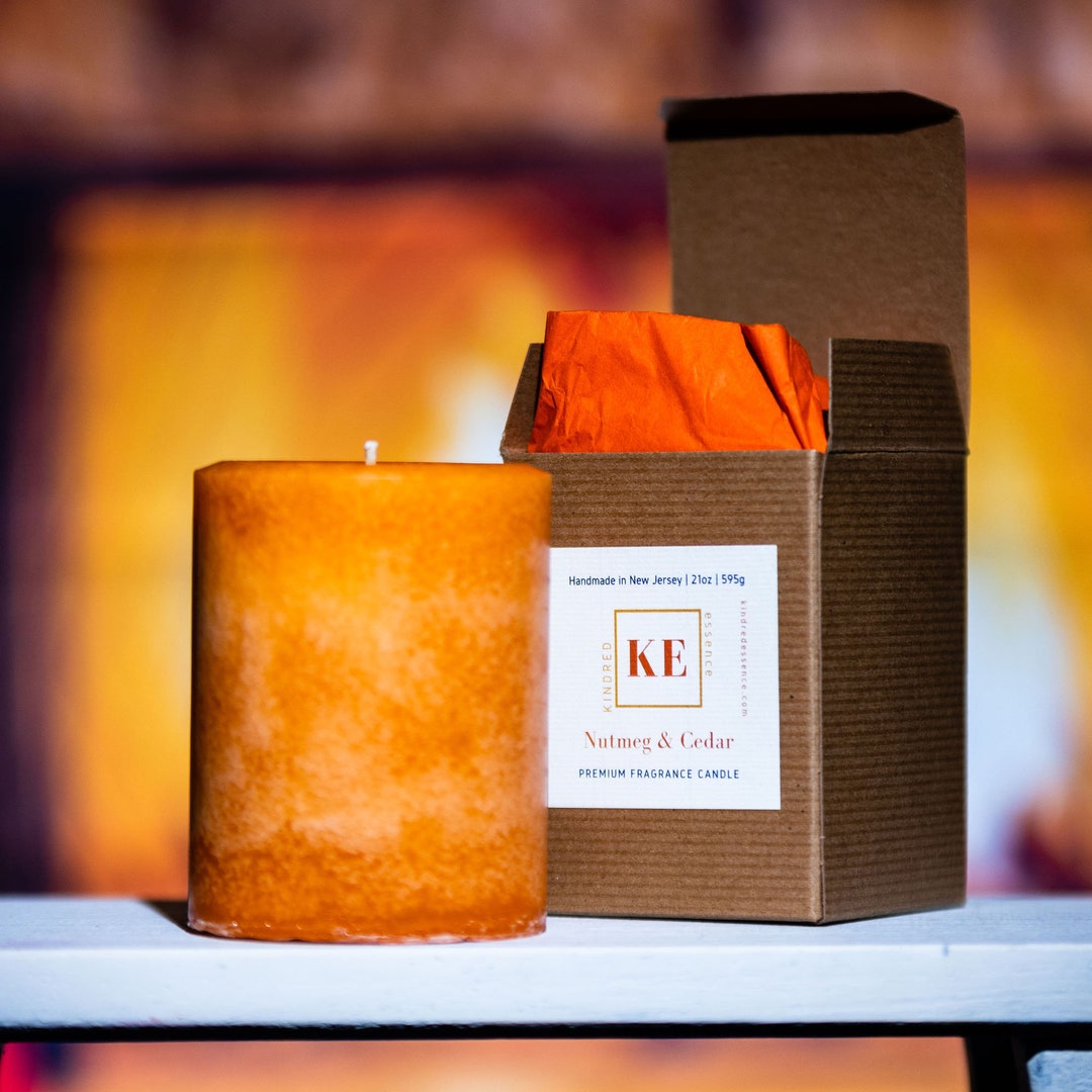 Nutmeg Cedar Decorative Scented Pillar Candle for Fall, Handmade - 14 ...