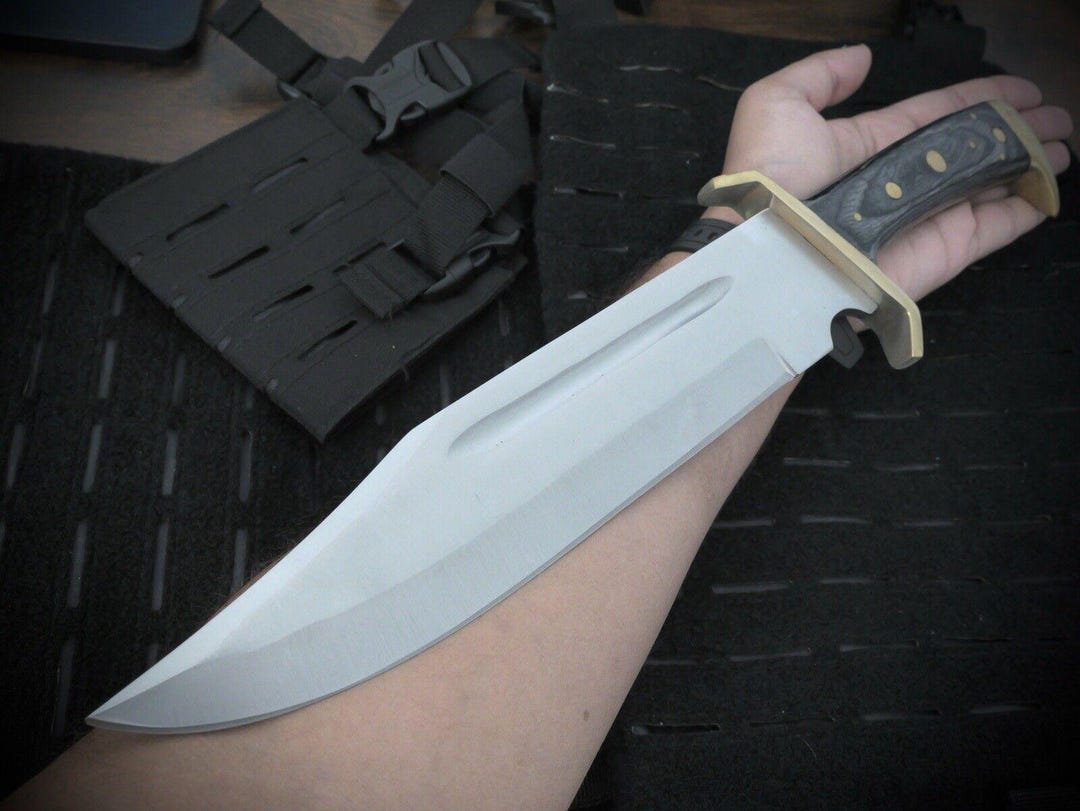 17 Bowie Knife MEGA XL Long Full Tang Brass Guard Heavy Duty Rambo Wood ...