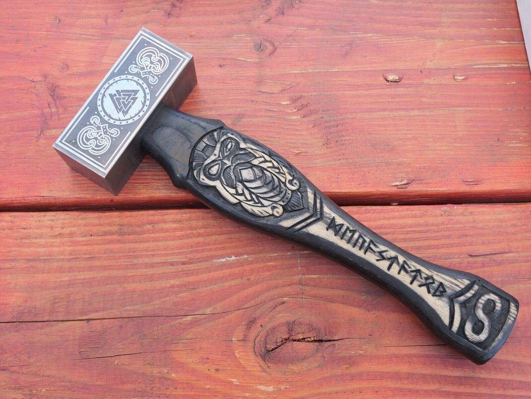 15 Dwarven Hammer Hand Forged Carbon Steel HEAVY Wood Handle Engraved ...