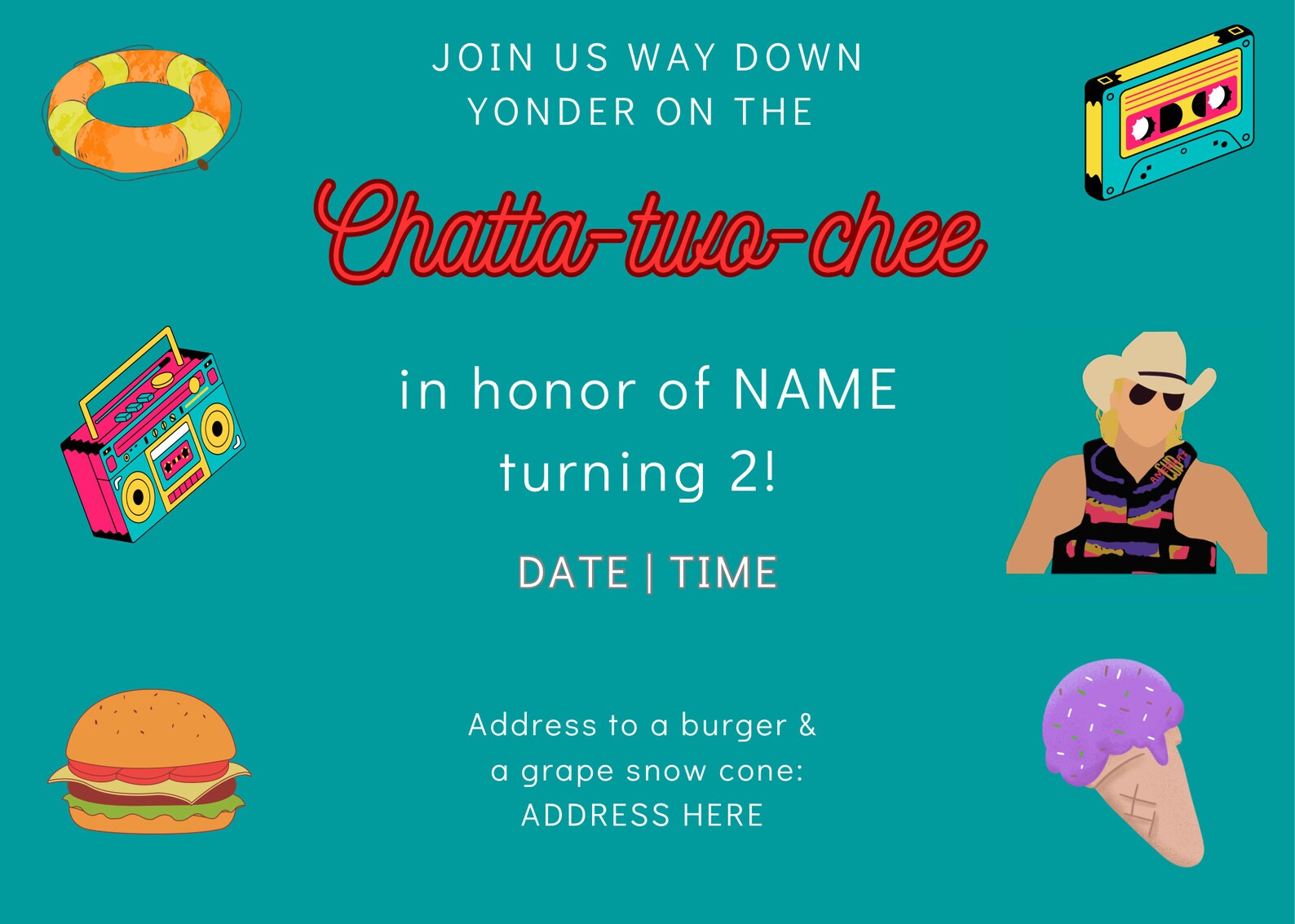 Alan Jackson Chatta-two-chee 2nd Birthday Invitation Template - Etsy