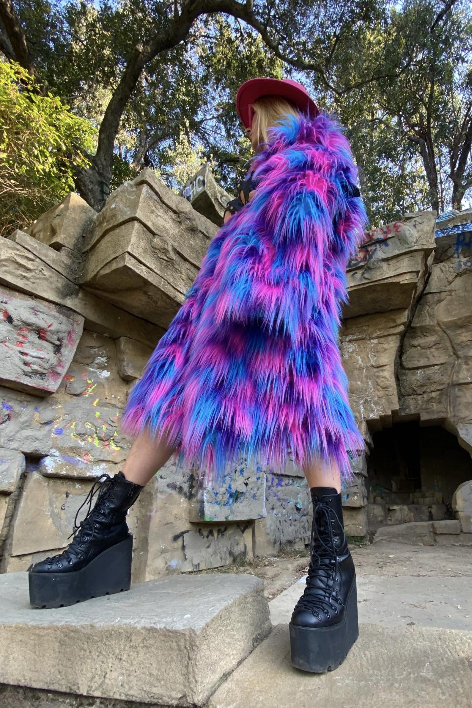 Psychedelic Prowler: Vibrant Handmade Unisex Eco-fur Coat With ...