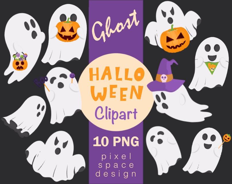 Halloween Cute Ghost Clipart, PNG Files, Halloween Clipart, Digital ...