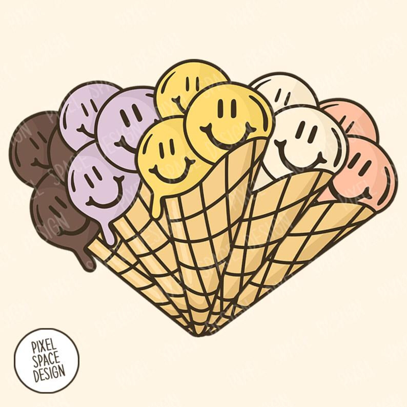 Smiley Face Ice Cream PNG: Summer Sublimation Design (digital Download ...
