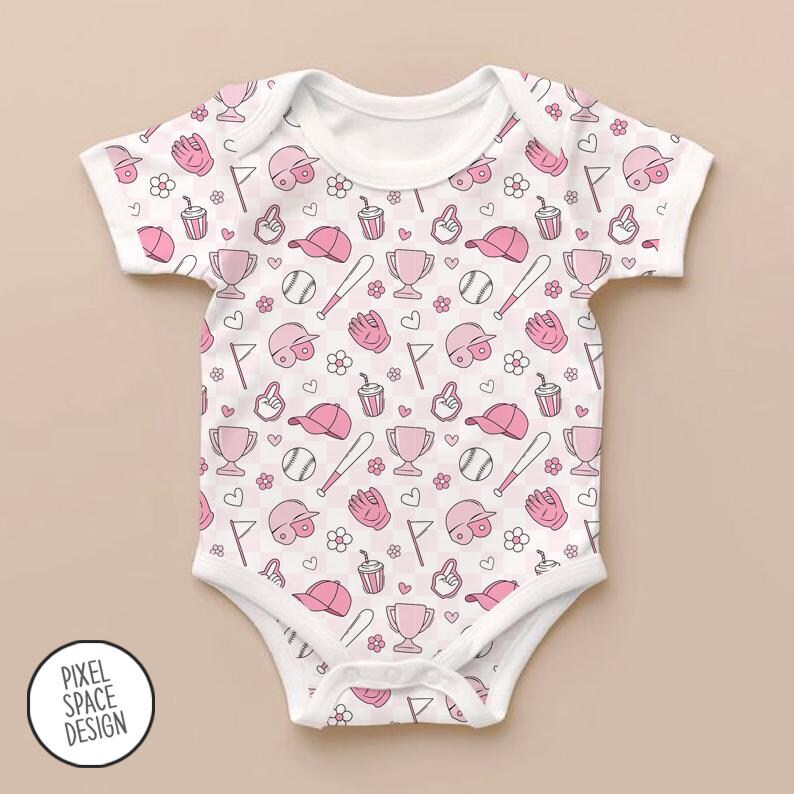 Girly Baseball Seamless Pattern: Floral Girl Design (digital Download ...