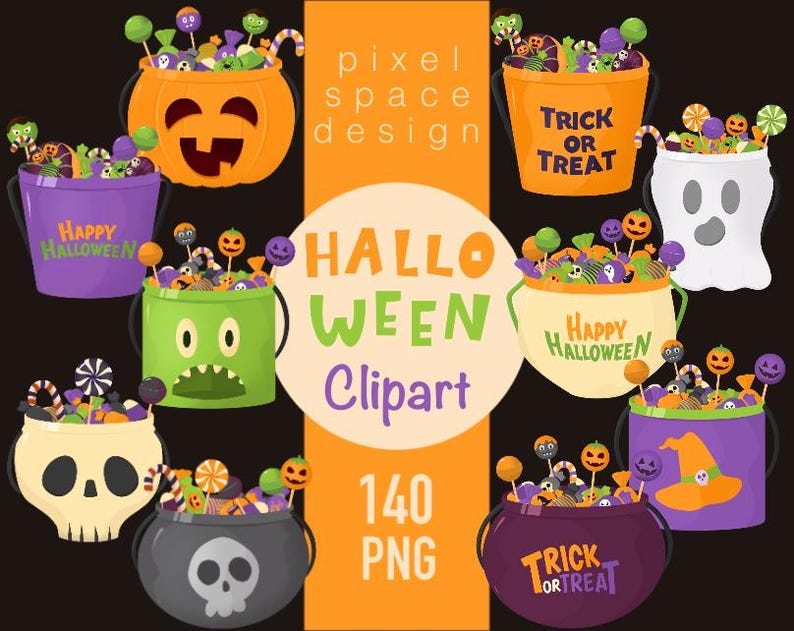 Halloween Clipart, Pumpkin, Cute Ghost, Candy, Cupcake, PNG Files ...