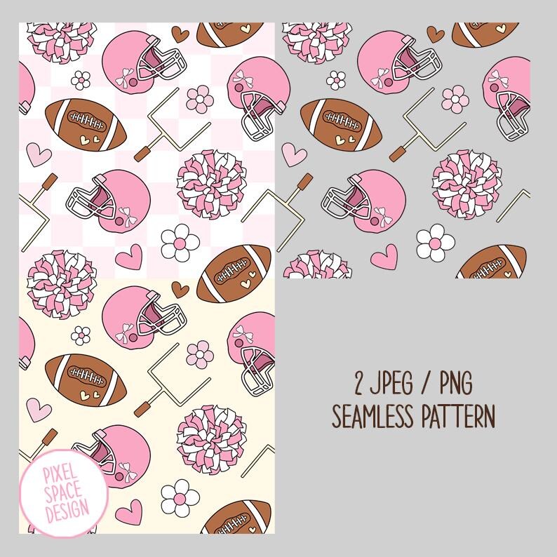 Girly Football Seamless Pattern: Pink Cheerleader Design (digital ...