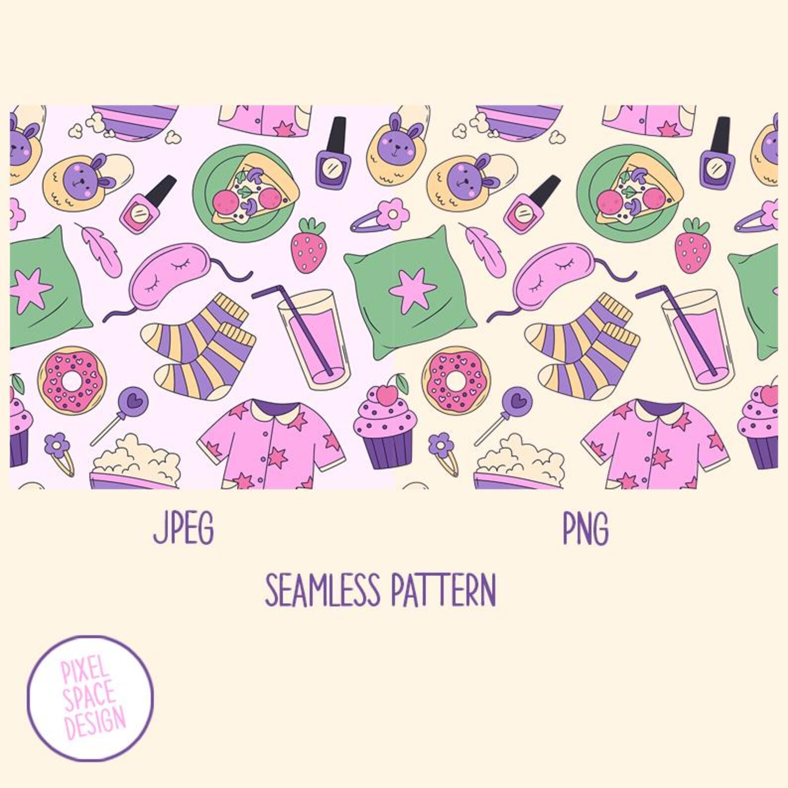 Slumber Party Seamless Pattern: Sleepover Digital Design (JPG, PNG) - Etsy