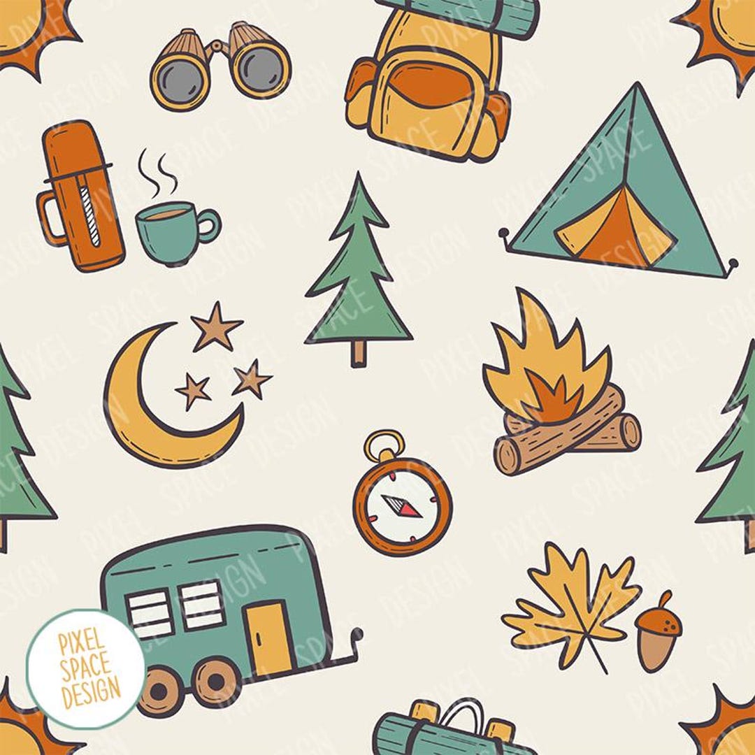 Camping Seamless Pattern, Camp Sublimation Digital Design Download ...