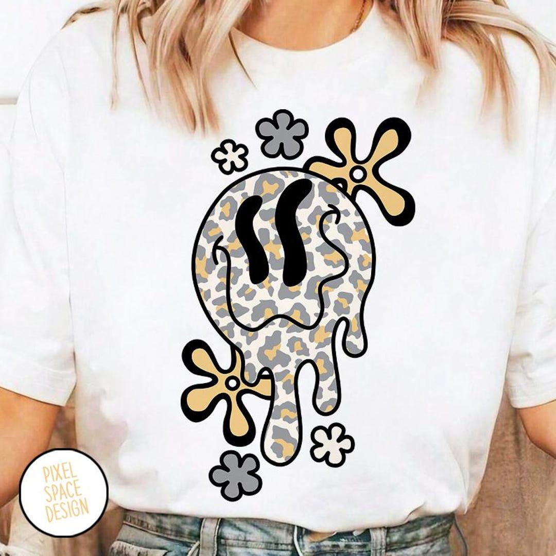 Leopard Print Smile Face PNG: Floral Happy Sublimation Design (digital ...