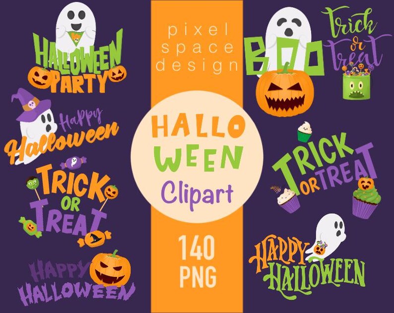 Halloween Clipart, Pumpkin, Cute Ghost, Candy, Cupcake, PNG Files ...