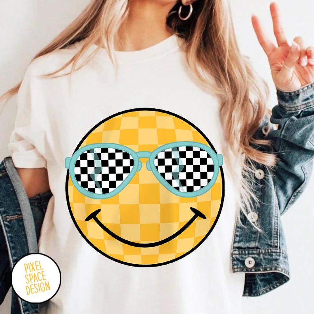 Retro Checkered Smiley Face PNG: Funny Sunglasses Design (digital ...