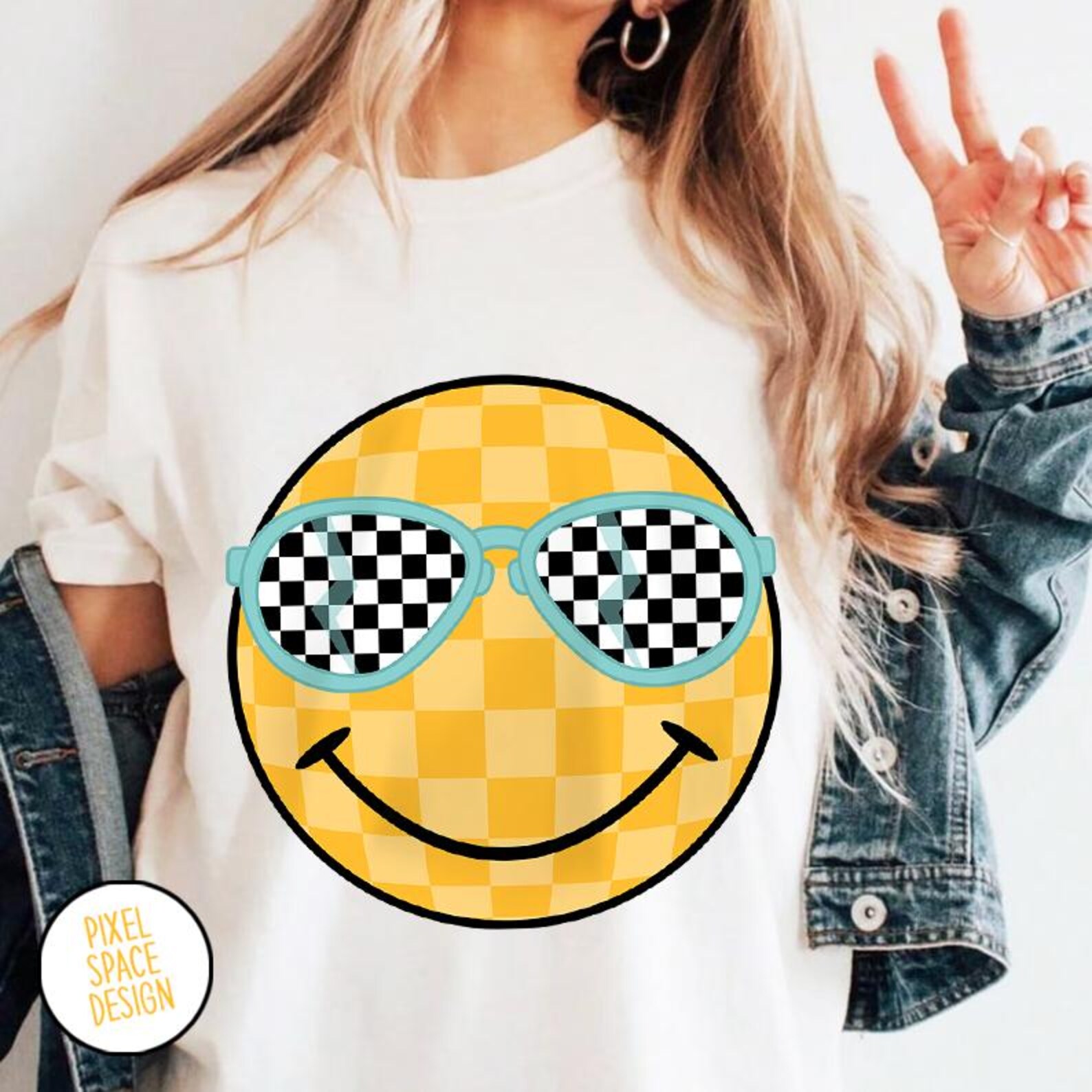 Retro Checkered Smiley Face PNG: Funny Sunglasses Design (digital ...