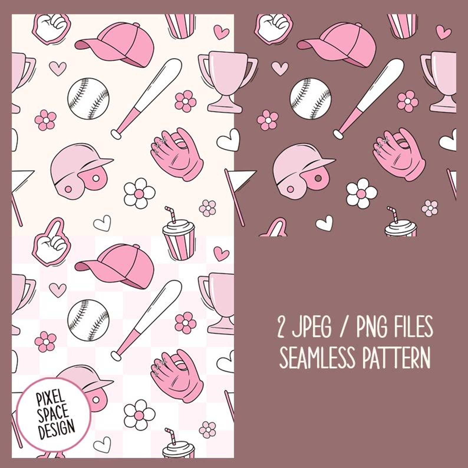 Girly Baseball Seamless Pattern: Floral Girl Design (digital Download ...