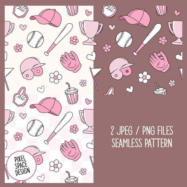 Girly Baseball Seamless Pattern: Floral Girl Design (digital Download ...
