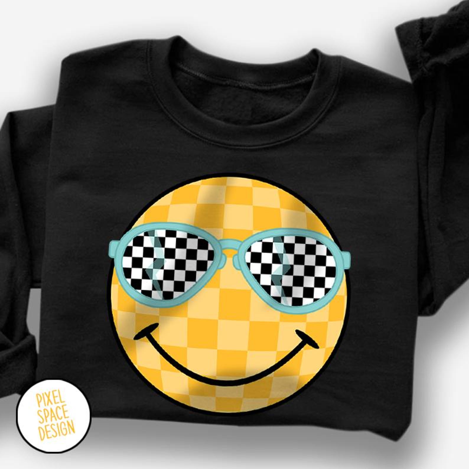 Retro Checkered Smiley Face PNG: Funny Sunglasses Design (digital ...