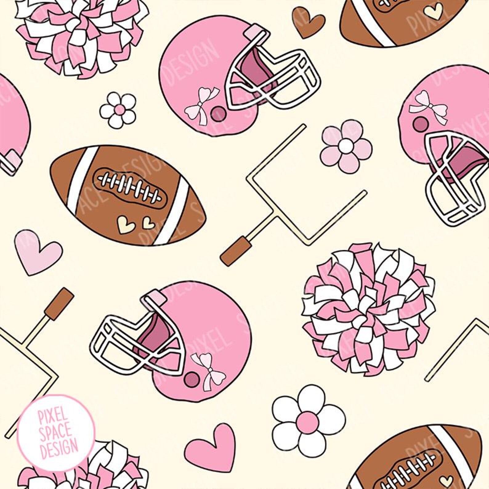 Girly Football Seamless Pattern: Pink Cheerleader Design (digital ...