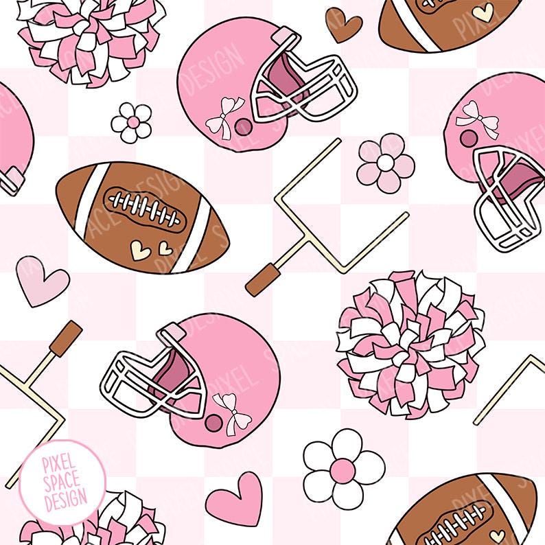 Girly Football Seamless Pattern: Pink Cheerleader Design (digital ...