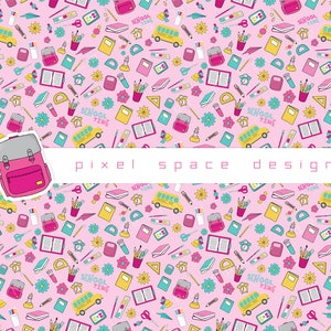 Girl Back to School Seamless Pattern: Floral Book Design (digital ...