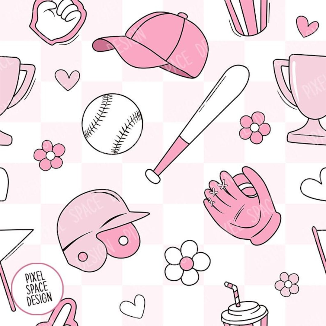 Girly Baseball Seamless Pattern: Floral Girl Design (digital Download ...