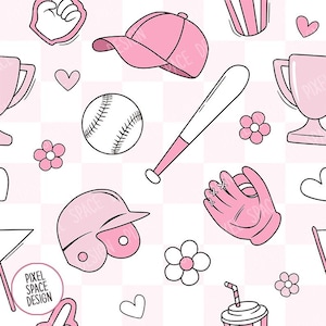 Girly Baseball Seamless Pattern: Floral Girl Design (digital Download ...