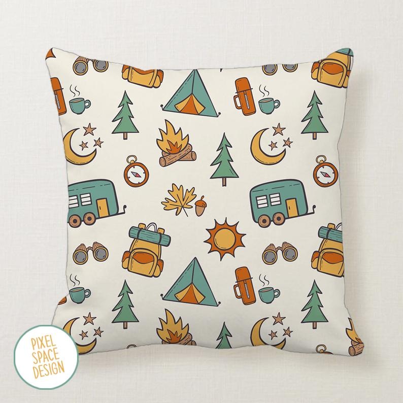 Camping Seamless Pattern: Outdoor Campfire Fabric Design (digital ...