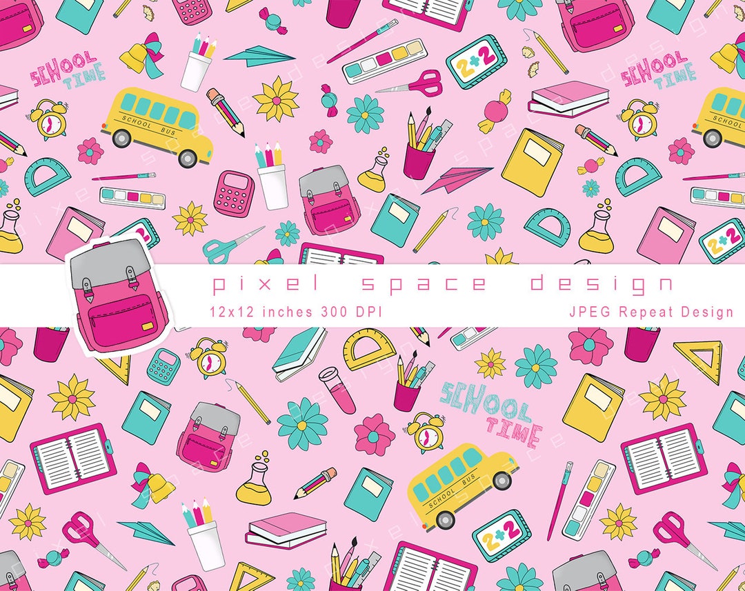 Girl Back to School Seamless Pattern: Floral Book Design (digital ...