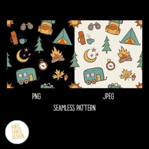Camping Seamless Pattern: Outdoor Campfire Fabric Design (digital ...