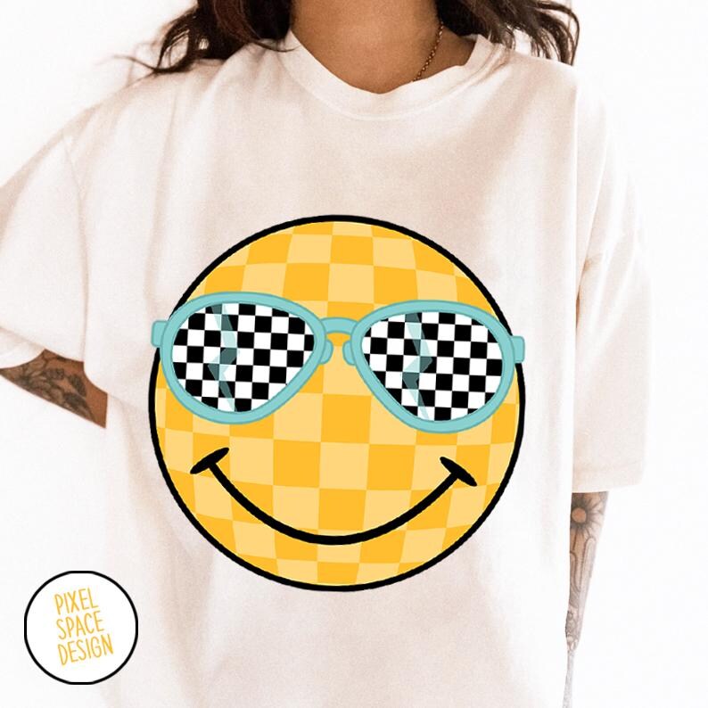 Retro Checkered Smiley Face PNG: Funny Sunglasses Design (digital ...