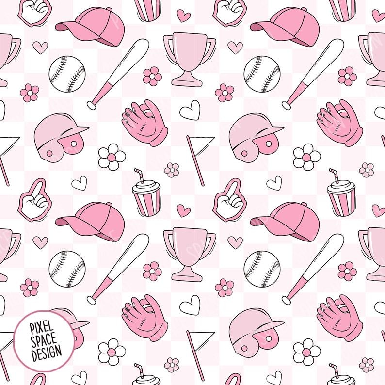 Girly Baseball Seamless Pattern: Floral Girl Design (digital Download ...