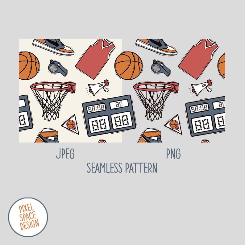 Basketball Seamless Pattern: Sports Fabric Design (JPG, PNG Digital ...
