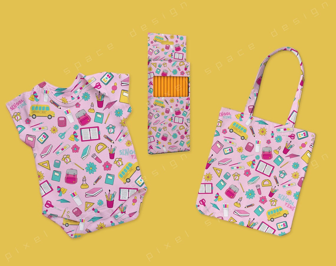 Girl Back to School Seamless Pattern: Floral Book Design (digital ...