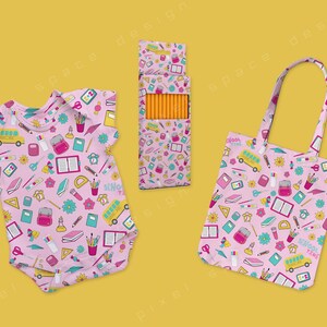 Girl Back to School Seamless Pattern: Floral Book Design (digital ...