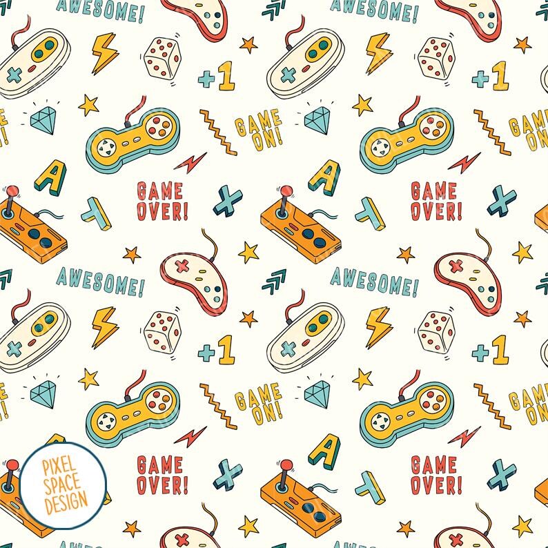 Retro Gamer Seamless Pattern: Digital Fabric Design (PNG, JPG) - Etsy UK