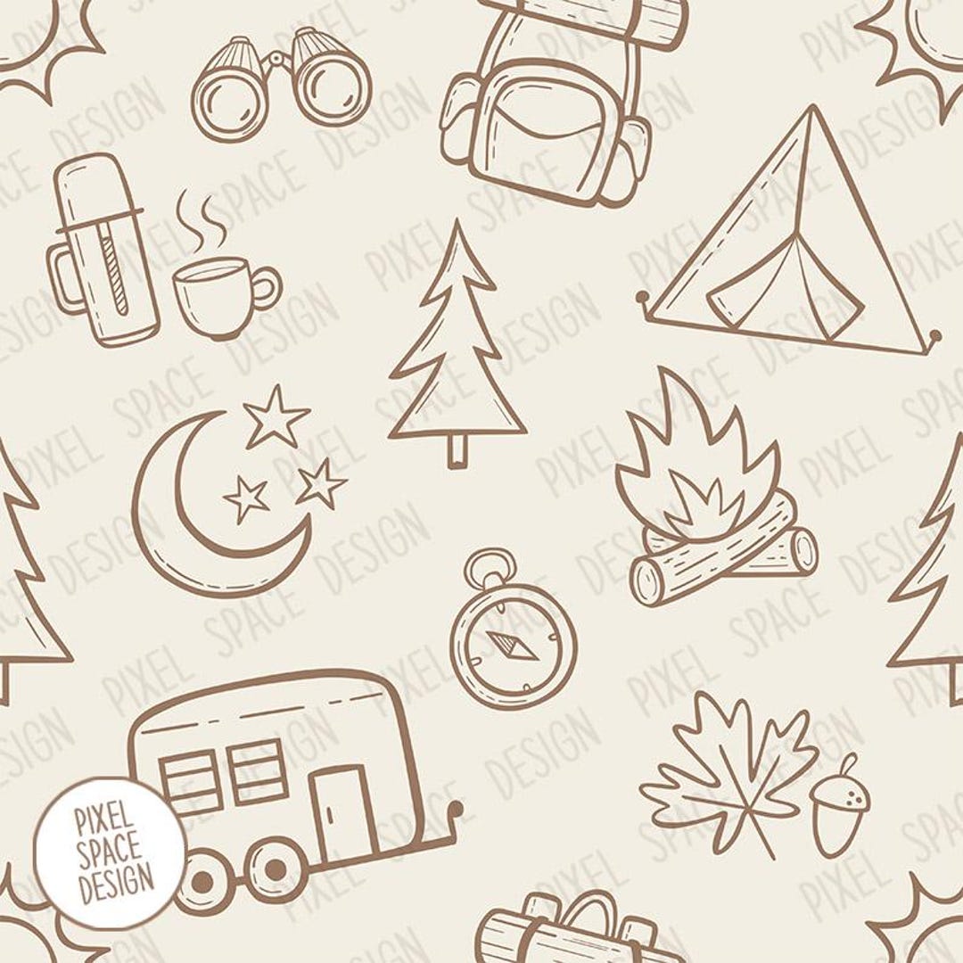 Boho Camping Seamless Pattern: Outdoor Adventure Design (digital ...
