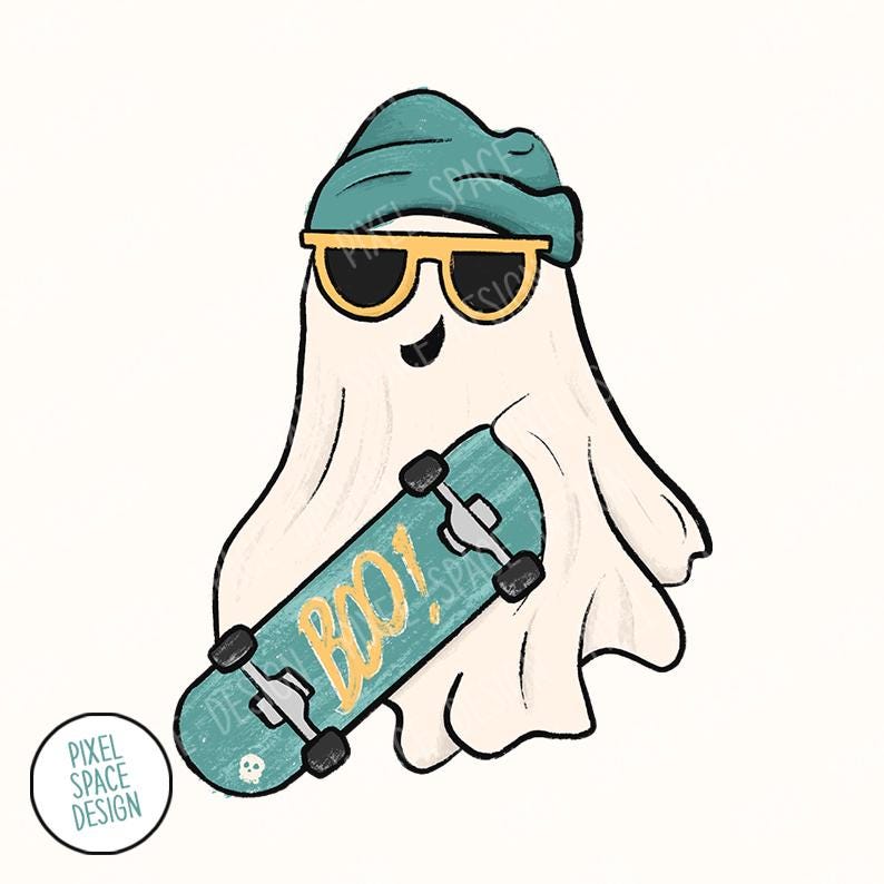 Skateboarder Ghost PNG: Halloween Sublimation Design (digital Download ...