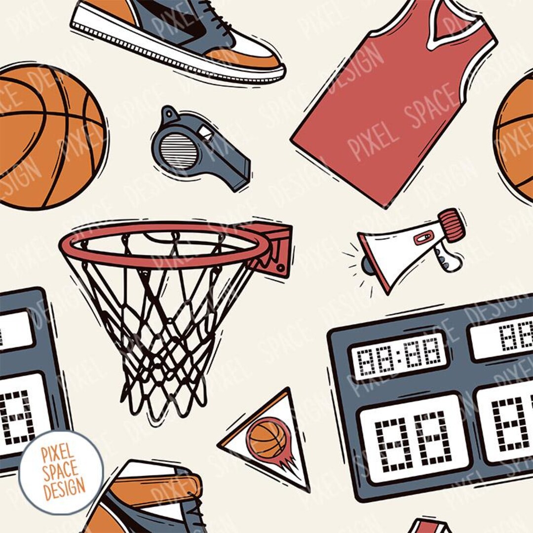 Basketball Seamless Pattern: Sports Fabric Design (JPG, PNG Digital ...