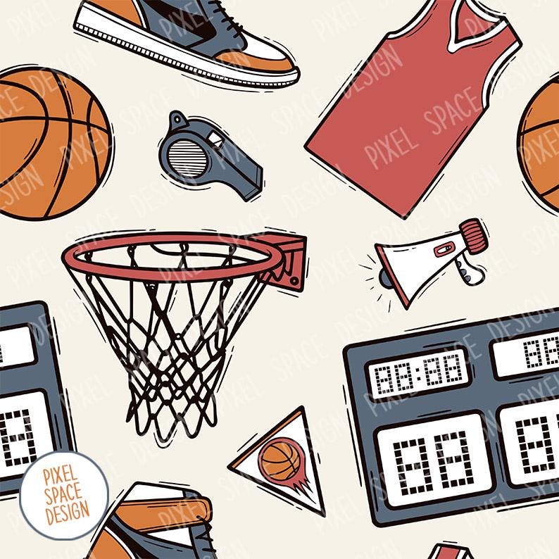 Basketball Seamless Pattern: Sports Fabric Design (JPG, PNG Digital ...