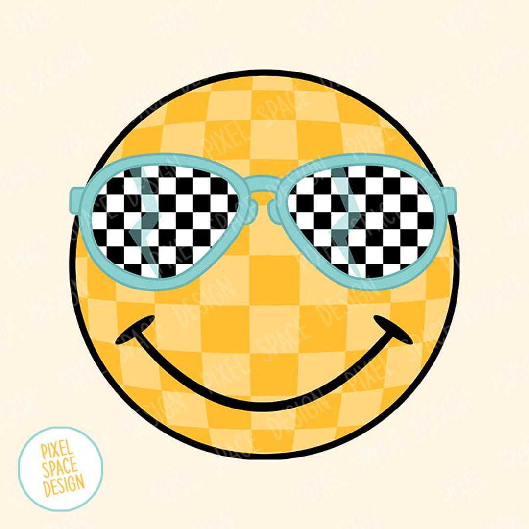 Retro Smiley Face PNG, Happy Face Sublimation PNG Design, Checkered Png ...