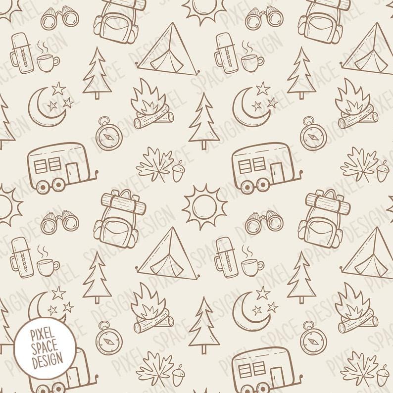 Boho Camping Seamless Pattern: Outdoor Adventure Design (digital ...