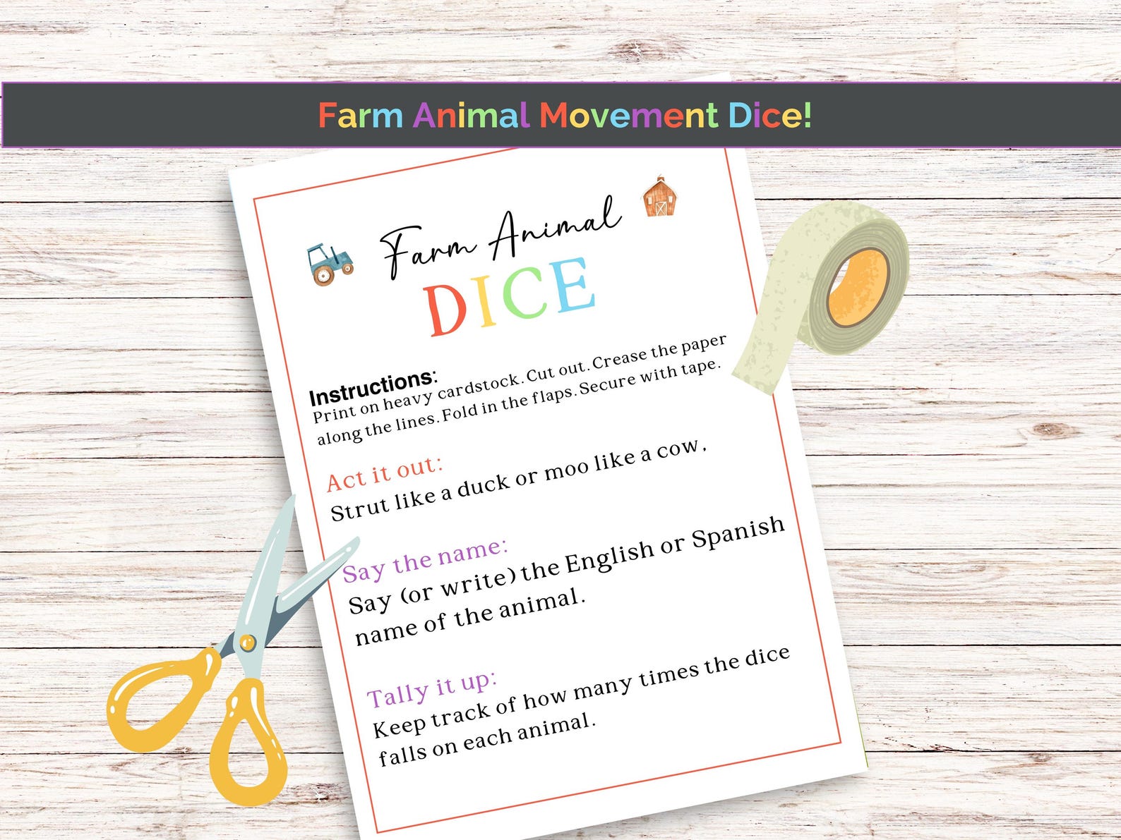 Montessori Farm Animal Movement Dice Activity for Preschool ...