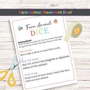 Montessori Farm Animal Movement Dice Activity for Preschool ...
