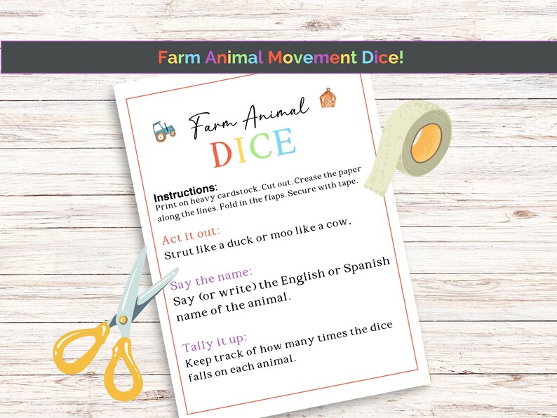 Montessori Farm Animal Movement Dice Activity for Preschool ...
