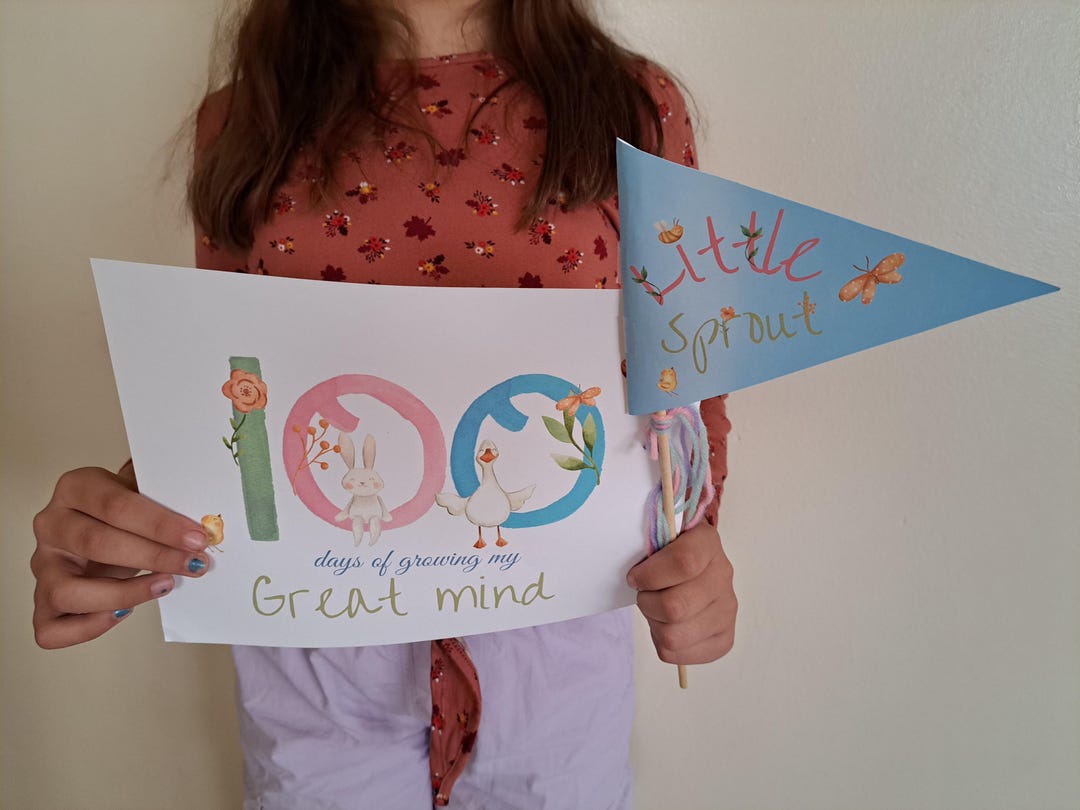 100th Day of School Printables Growing Theme Pennant Flags & Posters ...