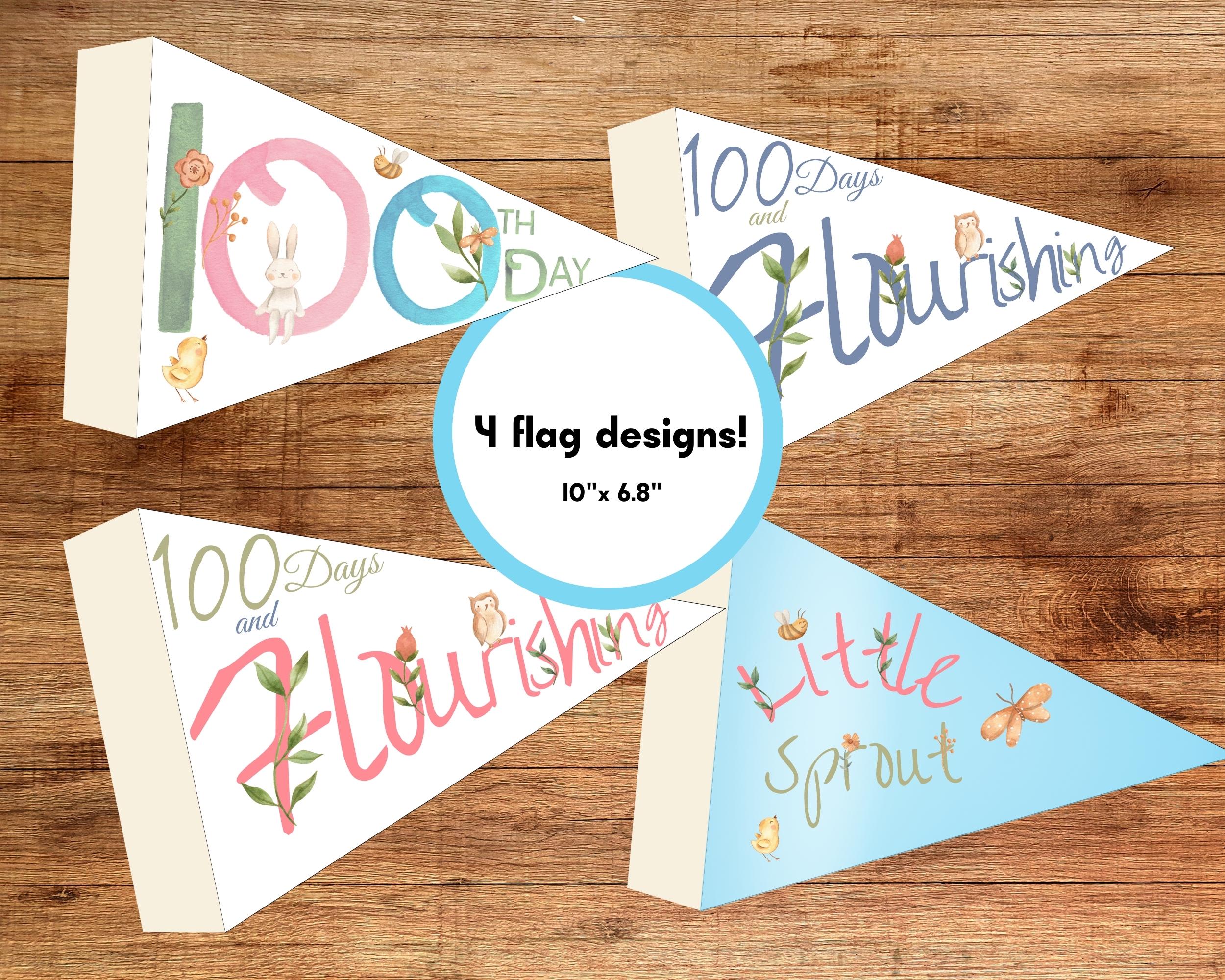 100th Day of School Printables Growing Theme Pennant Flags & Posters ...
