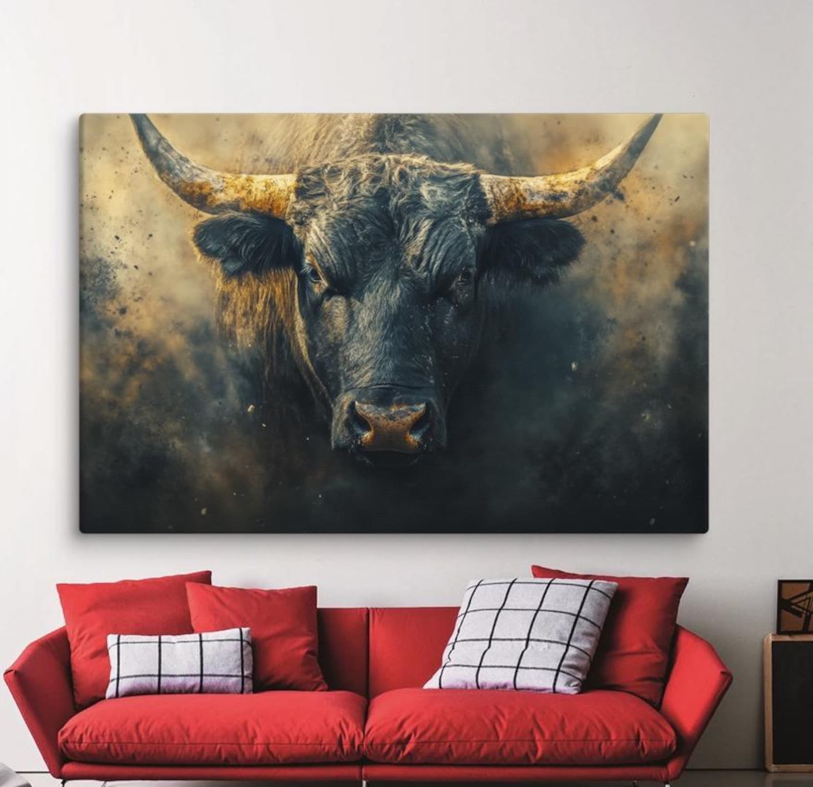 Powerful Bull in Dust Storm Art Print, Intense Animal Portrait Wall Art ...