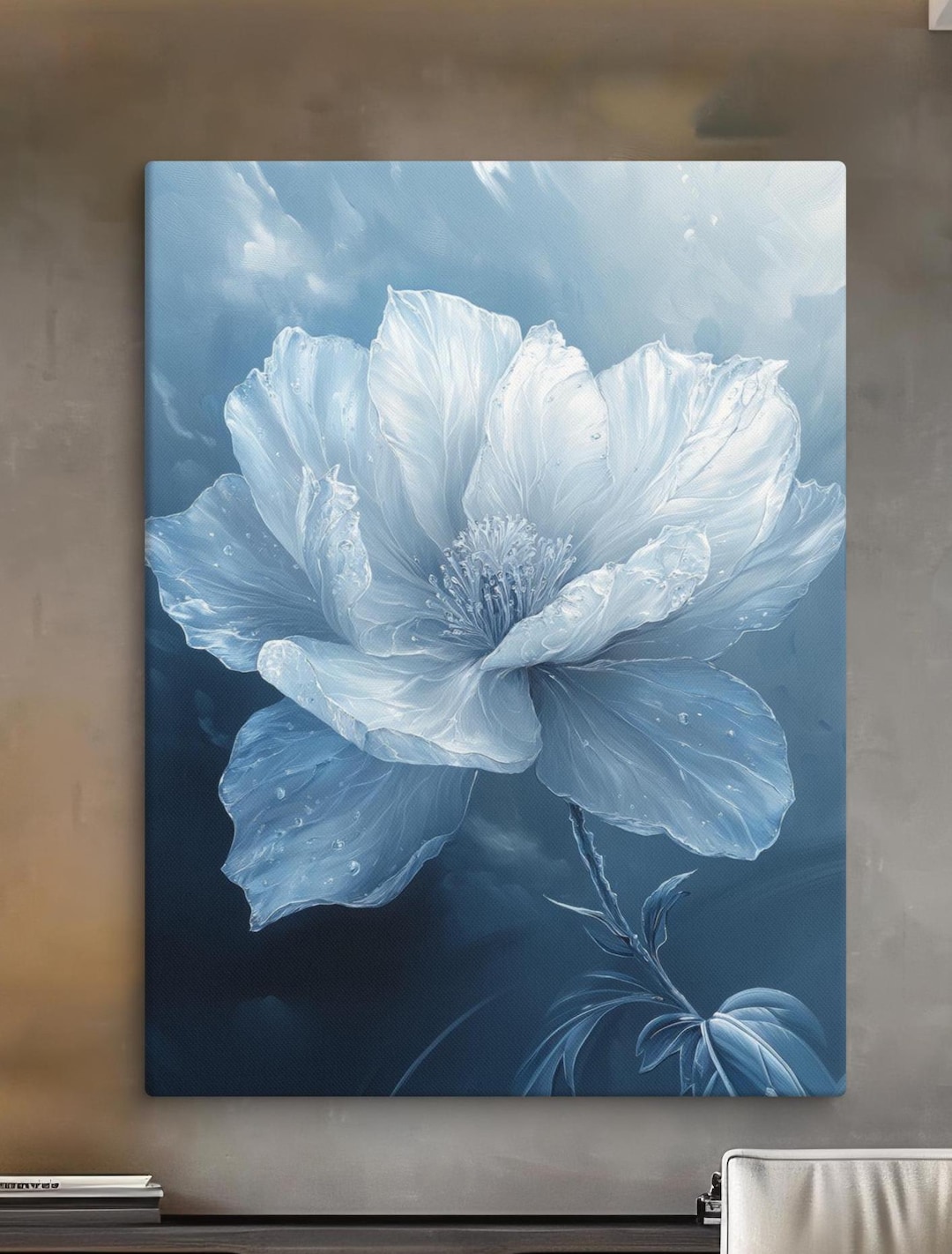 Elegant Blue Flower Art Print, Delicate Floral Wall Art Decor ...